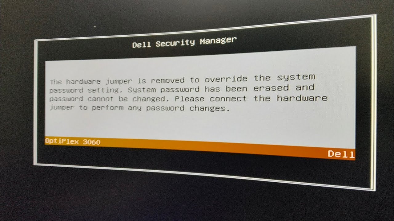 Dell The hardware jumper removed to override the system password ...