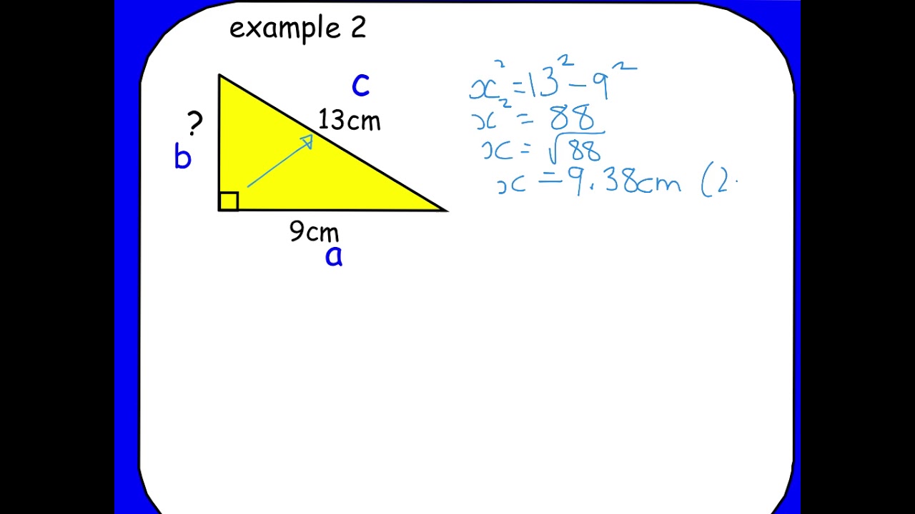 pythagoras for a short side - YouTube