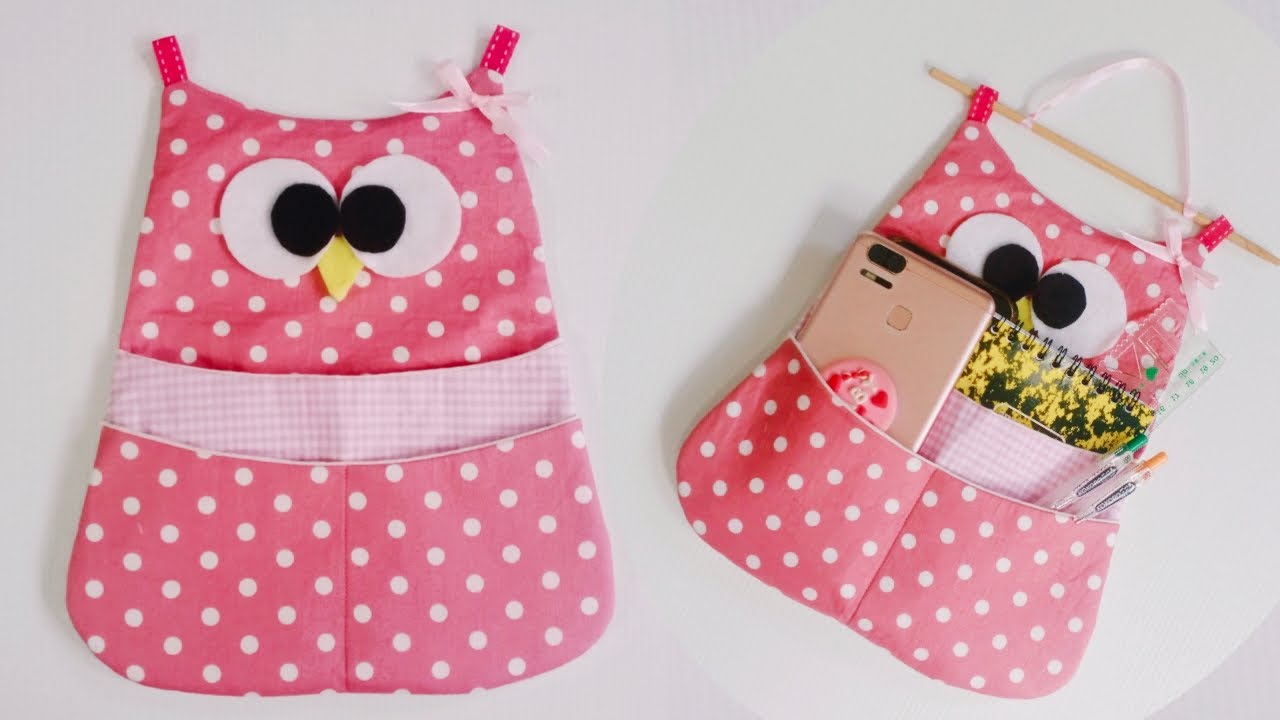 Cute Hanging Pocket Organizer DIY | How to Sew Wall Hanging Storage ...