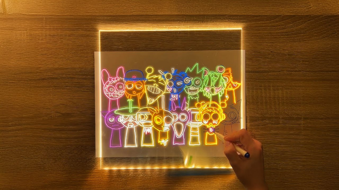 Drawing Horror Versions of Sprunki Characters | Neon Marker Art - YouTube