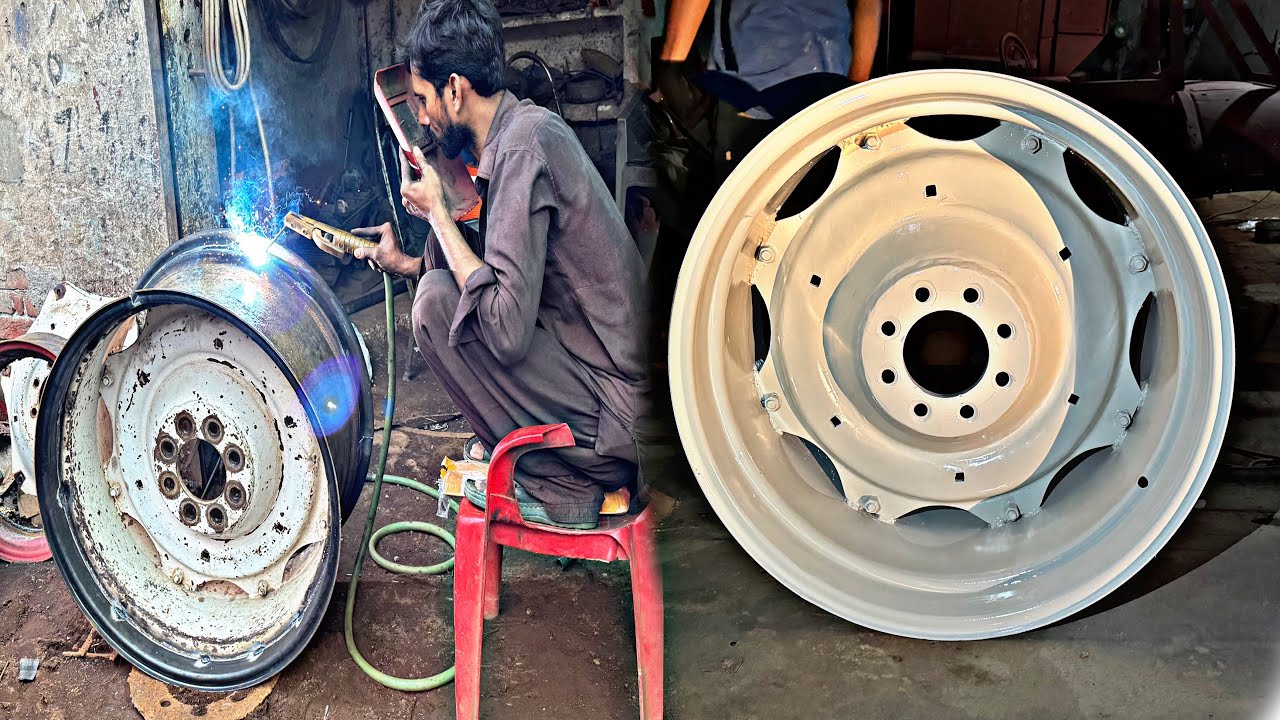 Sixty Years Old Wheel Rim of Tractor Restoration and Modification - YouTube