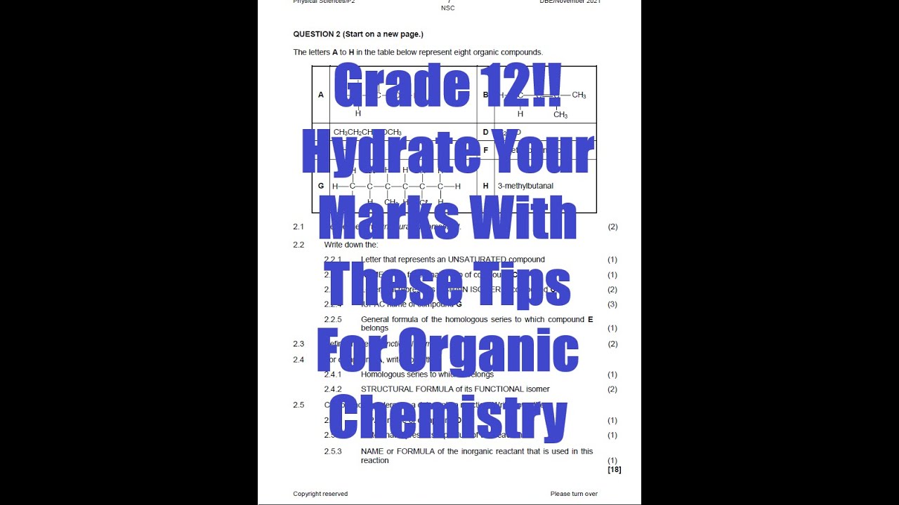 Matric/Grade 12 Chemistry Past Paper 2022 Question 2 Organic Chemistry ...