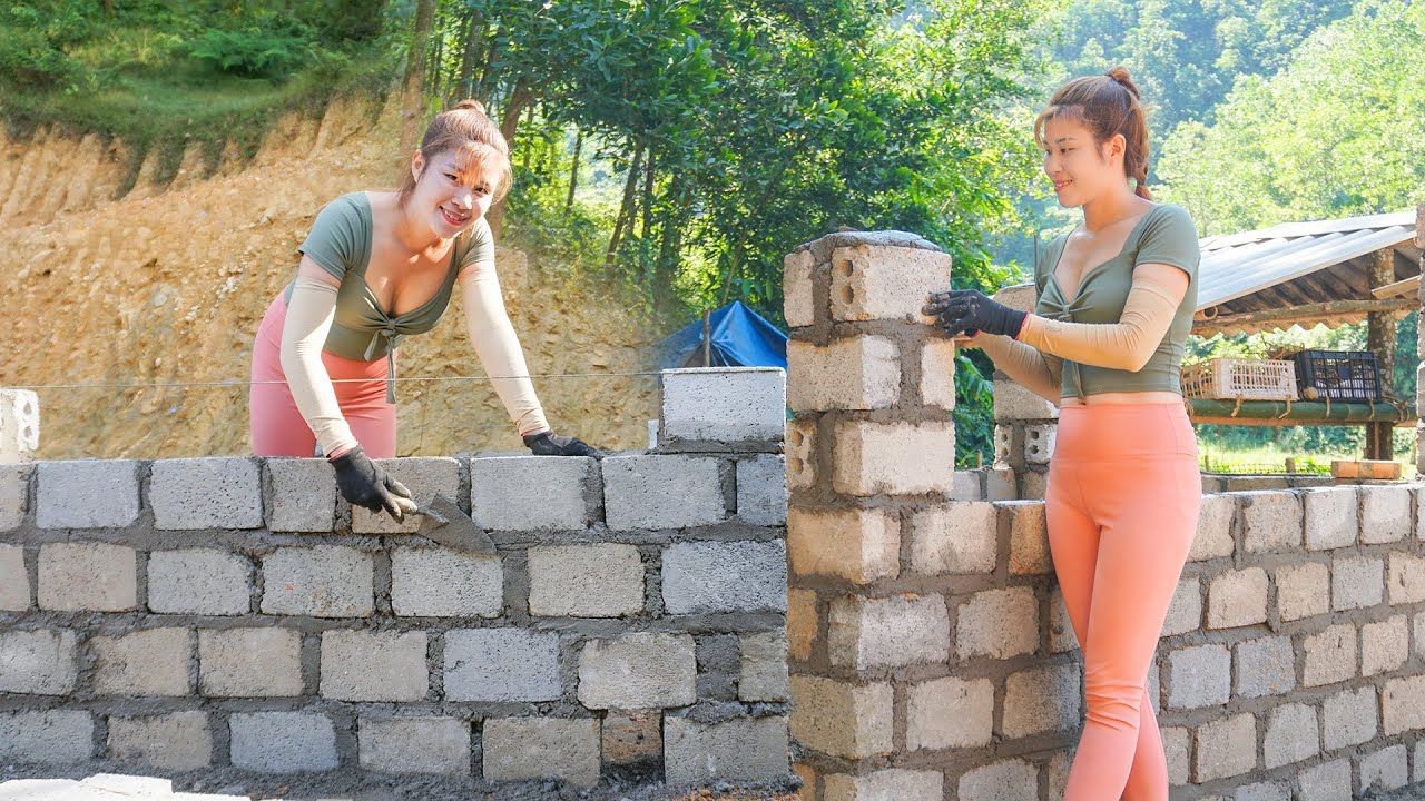 Alone building pig house with brick and cement - BUILD LOG CABIN... Ana ...