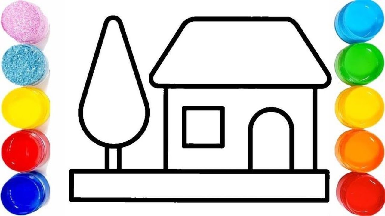 Let's draw and colour cartoon house and tree easy and simple drawing ...