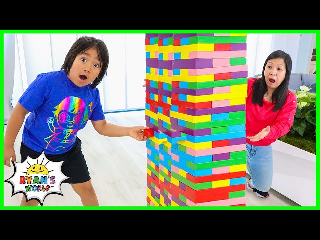 Ryan and Mommy Pretend Play with Giant Colored Block Toys Jenga ...