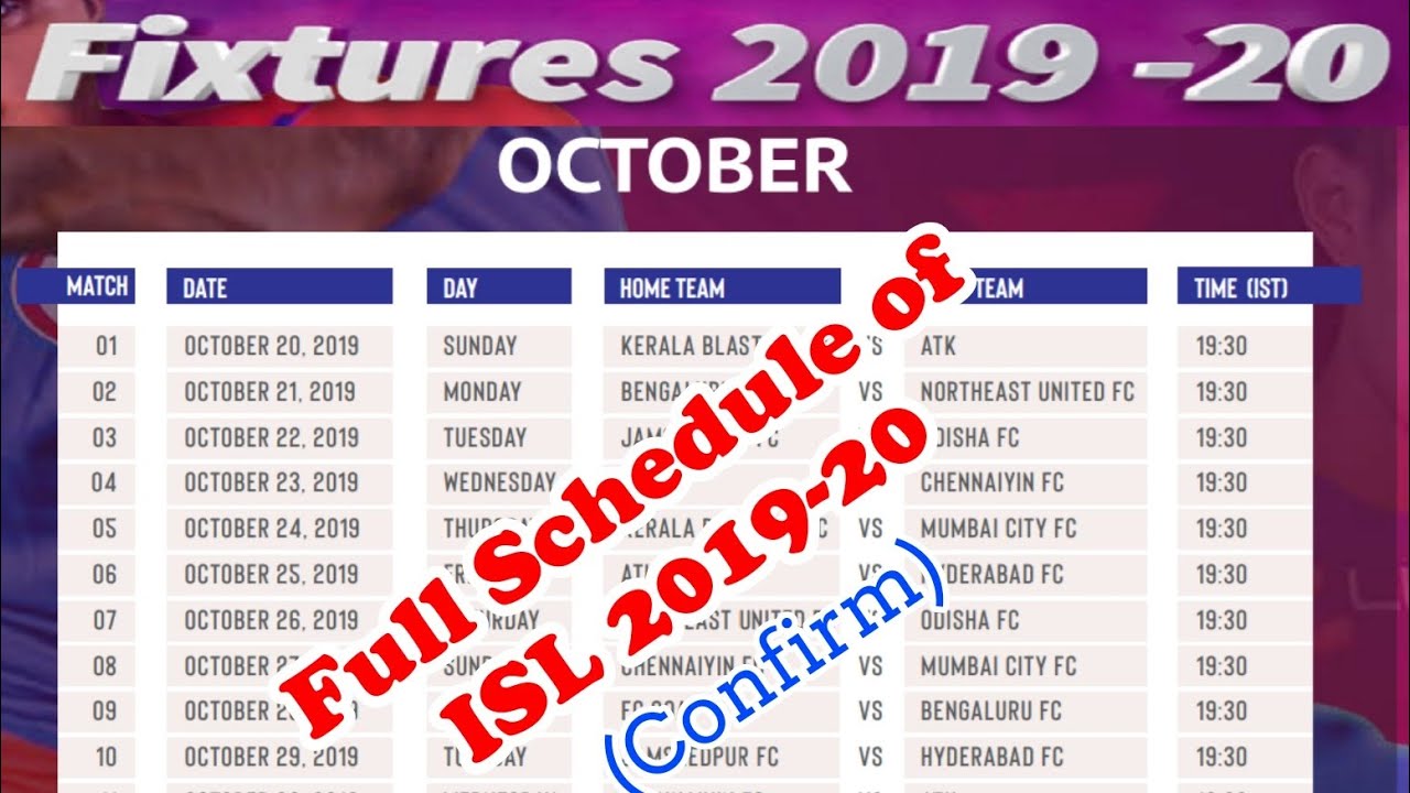 ISL FIXTURES 2019-20 Official | Schedule , Venue,Timetable - YouTube