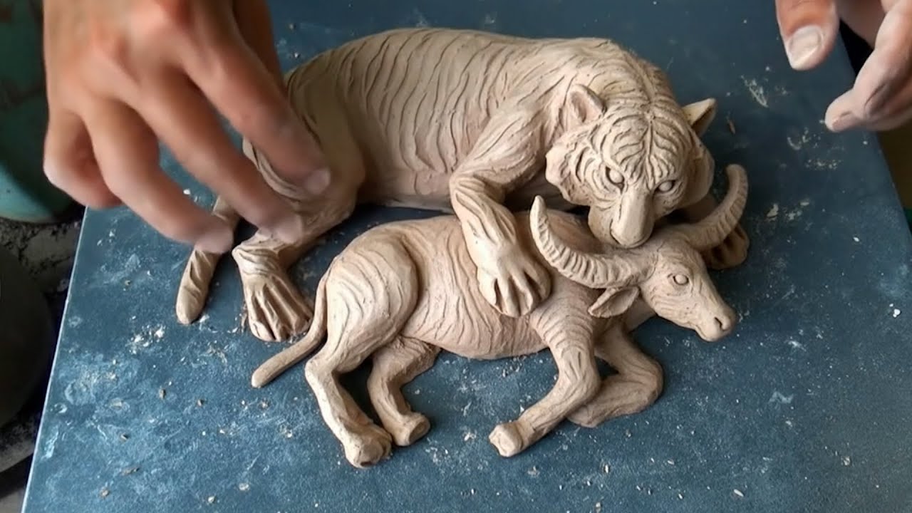 Making A Tiger Catching A Buffalo With Clay | DIY Clay Arts - YouTube