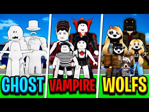 GHOST FAMILY vs VAMPIRE FAMILY vs WEREWOLF FAMILY in Roblox BROOKHAVEN RP!!