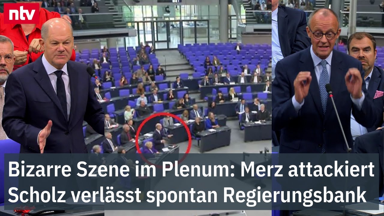 Bizarre Szene im Bundestag: Merz attackiert - Scholz verlässt spontan ...