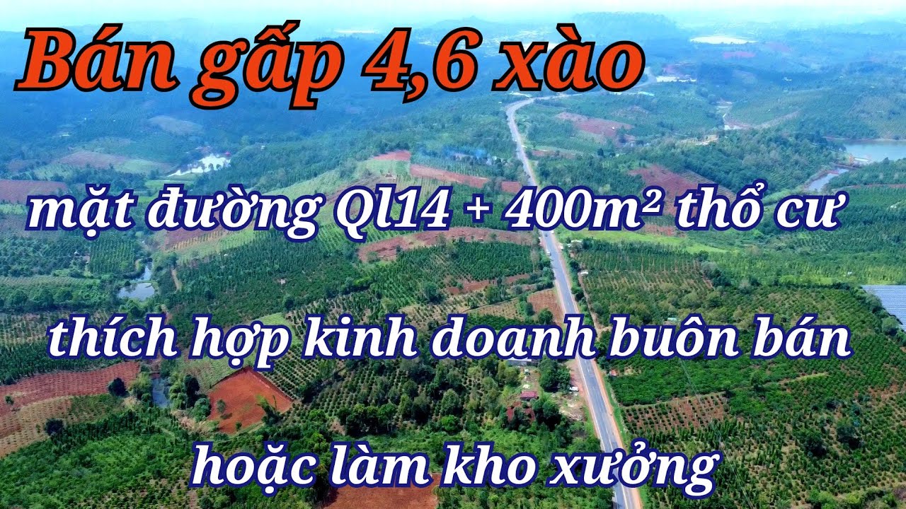 Chủ Ngộp Nợ bán 4,6 xào Đường Ql14 có 40m mặt tiền đường + 400m² thổ cư ...
