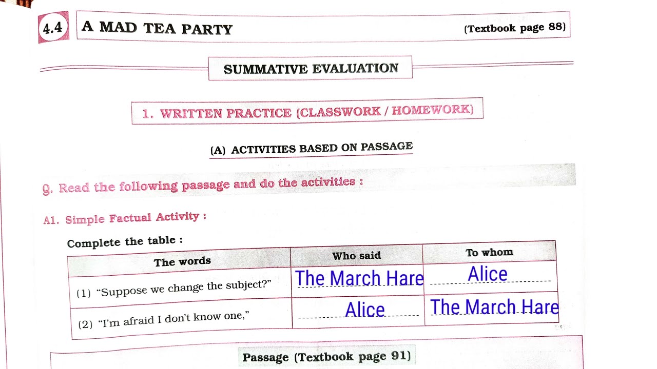 6th std English 4.4 A mad tea party workbook answer | class 6 Eng unit 4.4 A mad tea party ...
