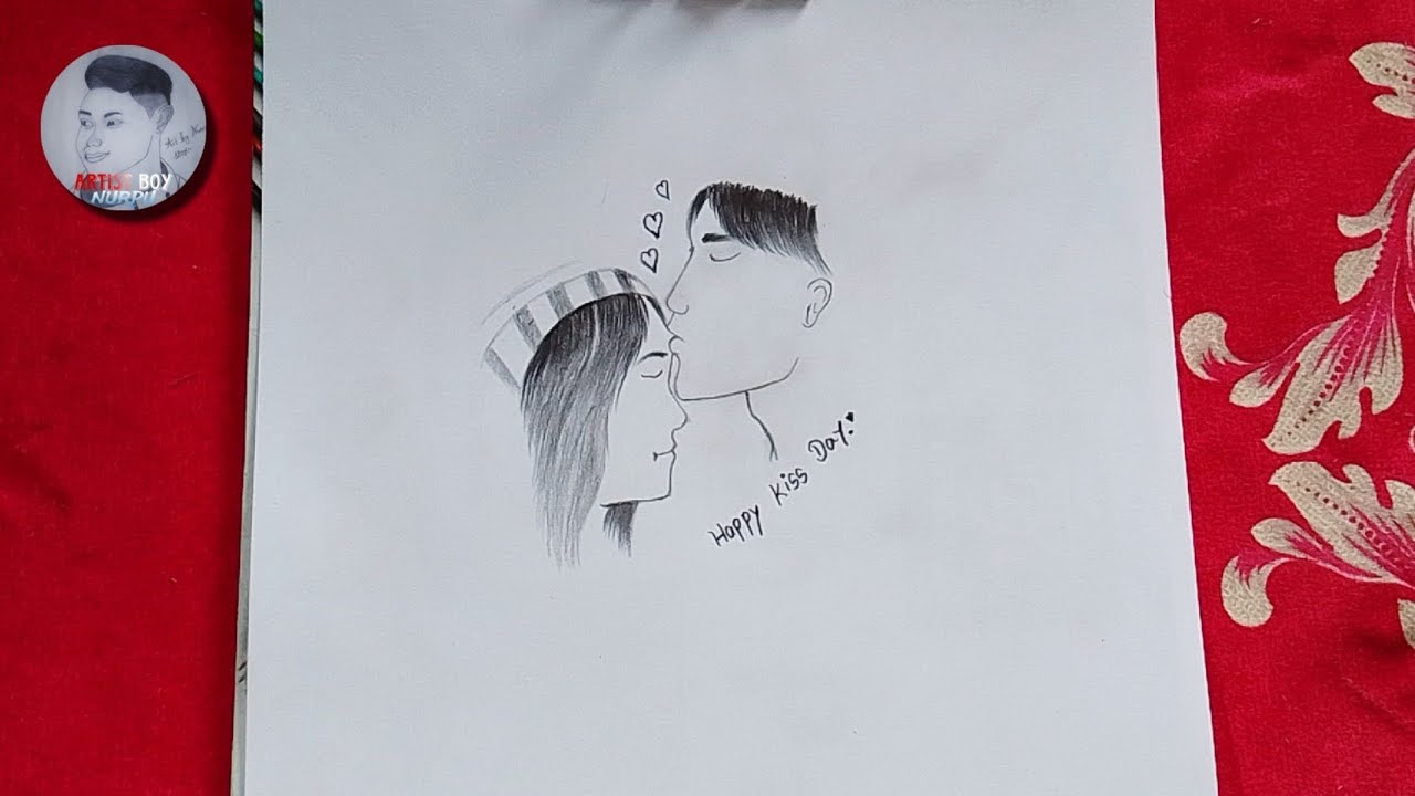 Drawing a kissing couple | Kiss day special drawing | Step by step ...