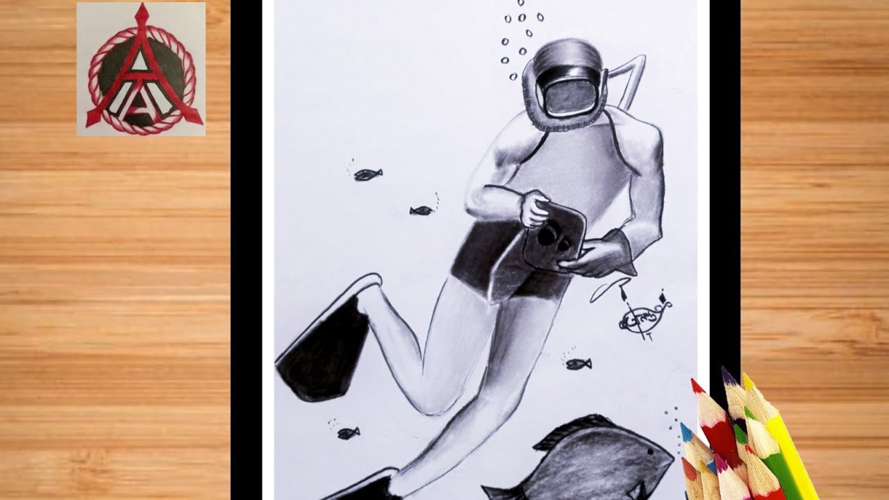 how to draw a scuba driver picture step by step easy drawing - YouTube