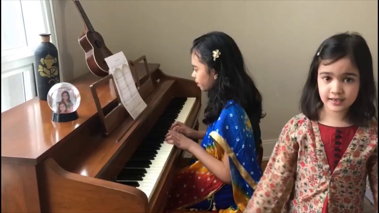 Indian National Anthem - Naisha on keyboard and Jesha singing song ...
