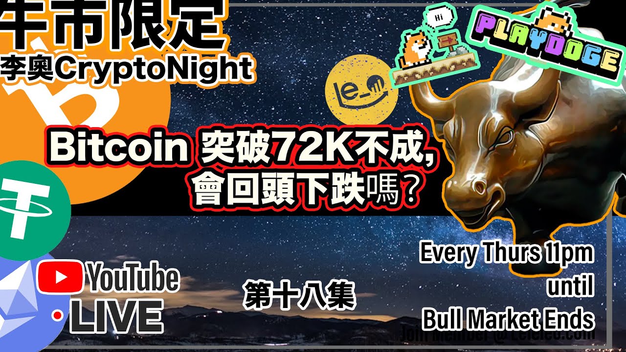 李奧CryptoNight🌛 】第18集 🧪 Bitcoin 突破72K不成, 會回頭下跌嗎？ 又一Meme：PlayDoge 📊Poll：6 ...