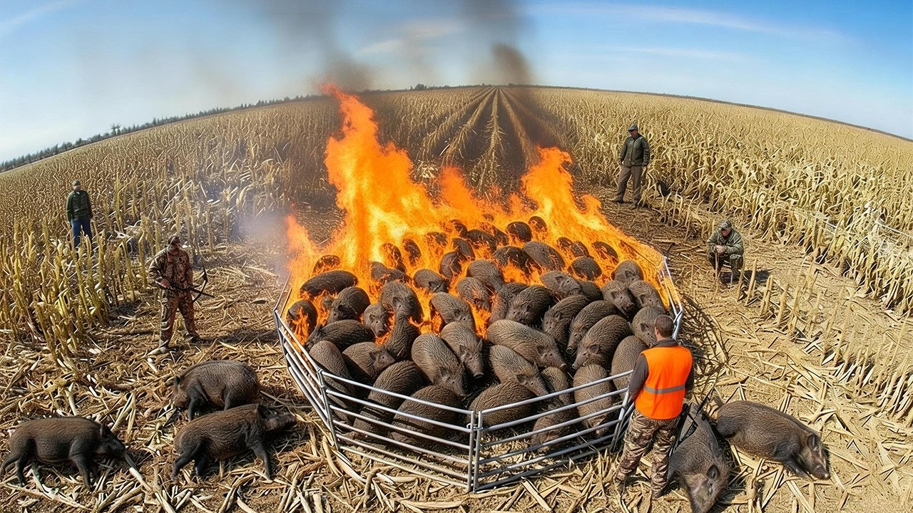 How Texas Farmers Capture Herds of Wild Boars with a Giant Trap | Wild ...