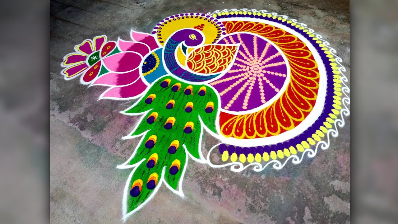 தோகை இளமயில் | Beautiful Peocock Rangoli | Mayil Kolam | Rangoli ...