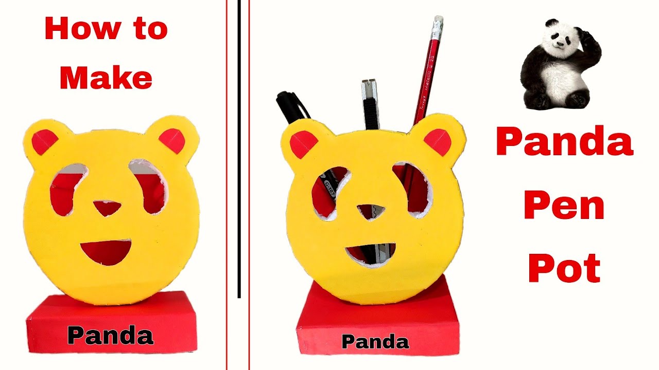 How to make Beautiful Panda Pen Vessel //Hand-made panda pen pot ...