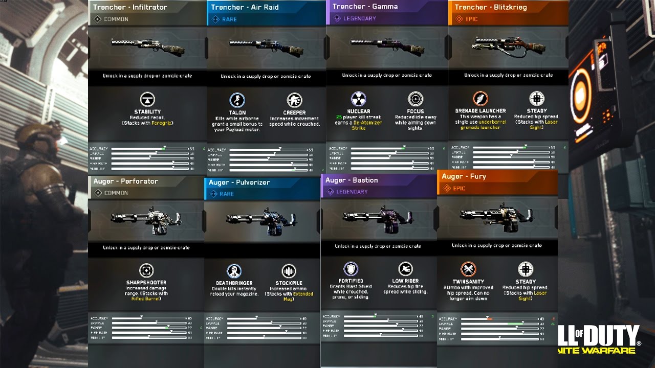 *NEW* TRENCHER & AUGER ALL WEAPON VARIANTS in INFINITE WARFARE (Common ...