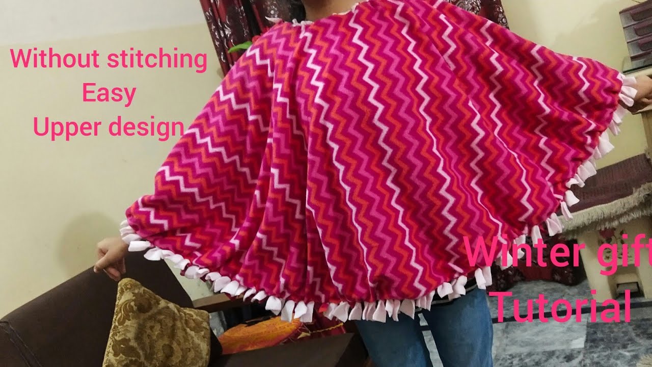 easy to stitch winter cape shawl stitching and cutting tutorial - YouTube