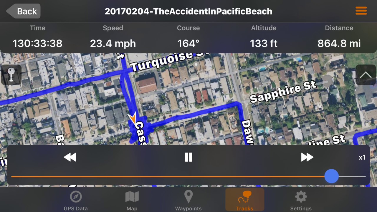 The Accident - GPS Tracks of the accident, including speed information ...