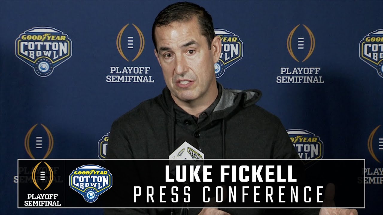 Cincinnati head coach Luke Fickell addresses the media upon the team's ...