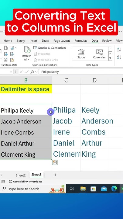 Converting Text to Columns in Excel #india #exceltech #shortcutkeys - YouTube