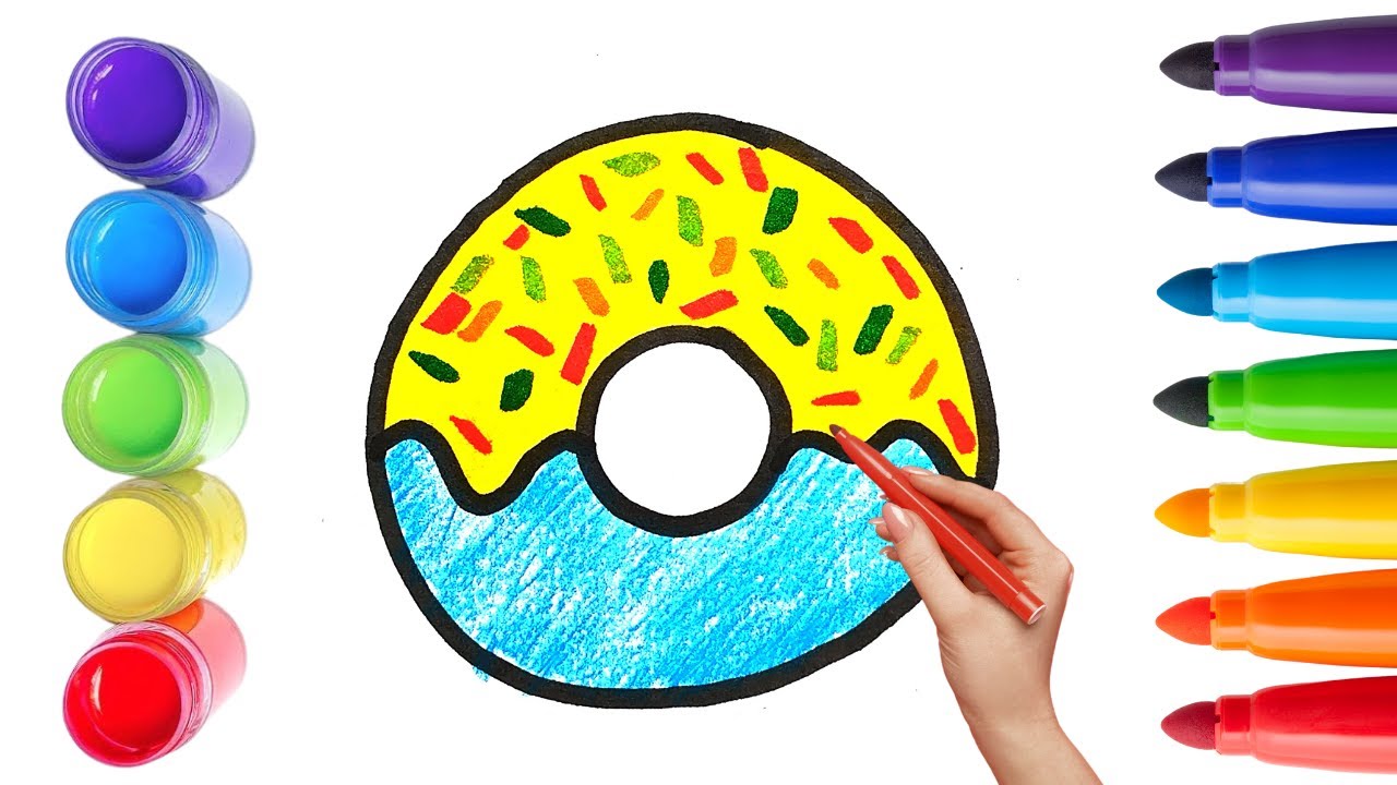 How To Draw cute donut Drawing, Painting & Coloring For Kids and ...