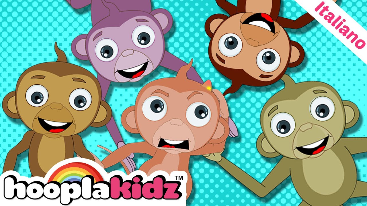 Five Little Monkeys in Italian | Cinque scimmiette | HooplaKidz ...