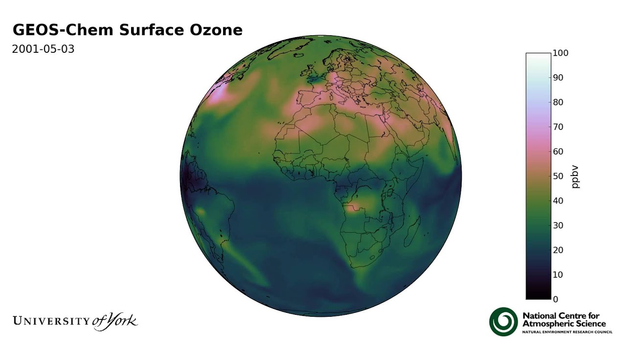 GEOS-Chem Simulation of Surface Ozone over West Africa - YouTube