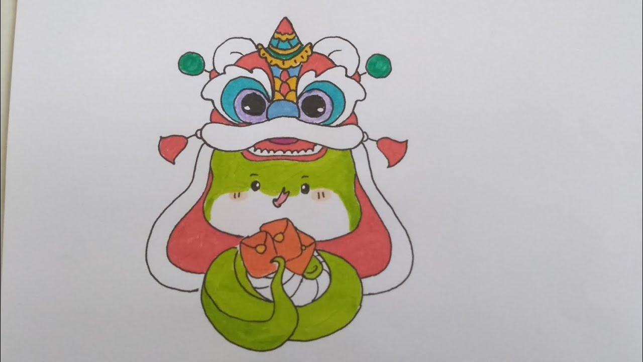 vẽ tranh chủ đề ngày tết và mùa Xuân - vẽ con rắn tết năm mới 2025 ...