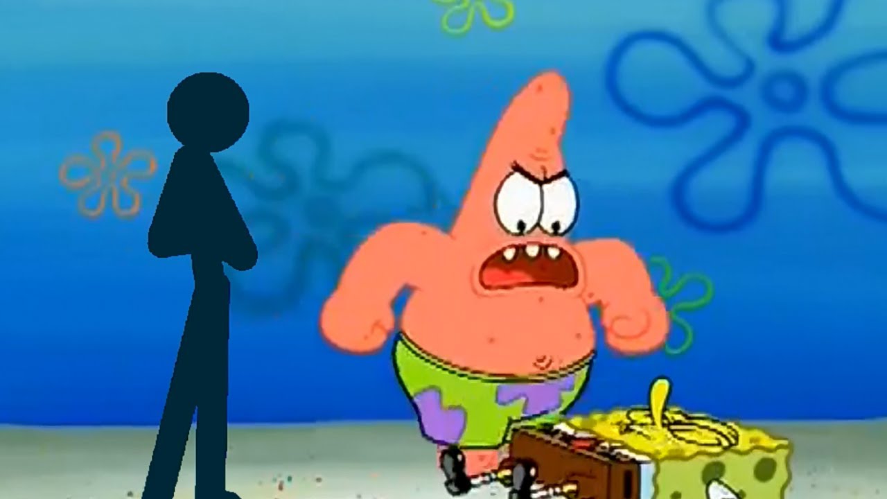Patrick gets punished by stick figure from not letting spongebob win ...