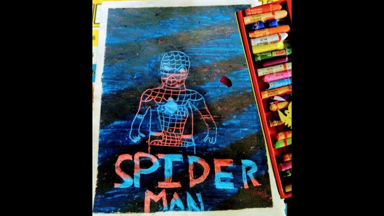 How to make a Spiderman poster using oil pastels - YouTube