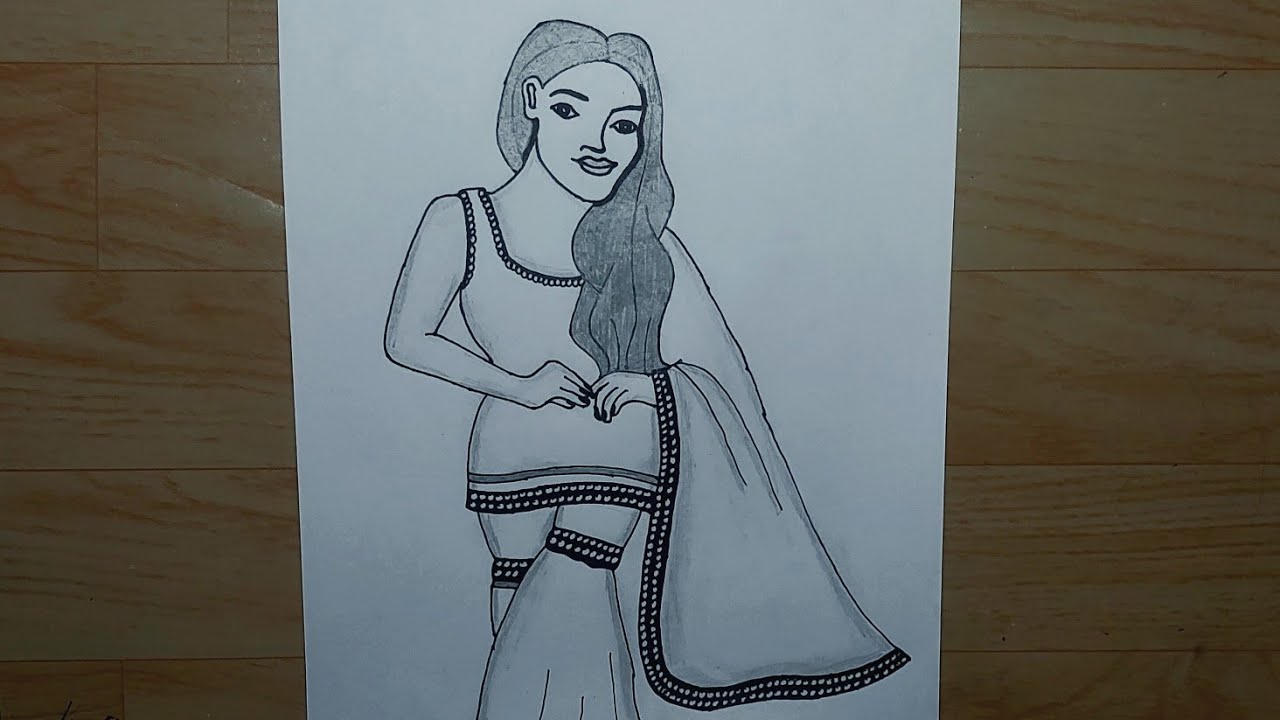 How to Draw a Beautiful Girl wearing Sharara a Dress simple Drawing 😘 ️ ...