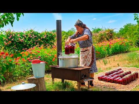 Caucasian Country Life: Massive Cherry Harvest & Authentic Outdoor Preservation Routine
