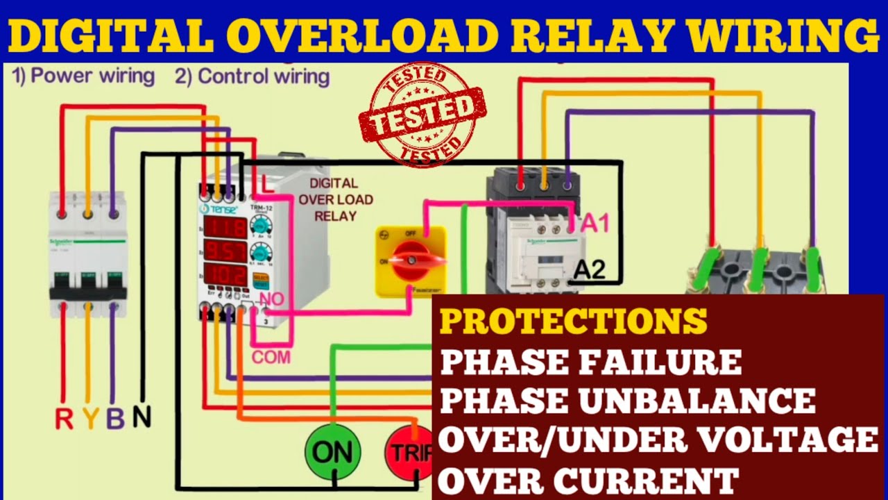 3 Phase Digital over load relay connection | how to protect 3 phase ...
