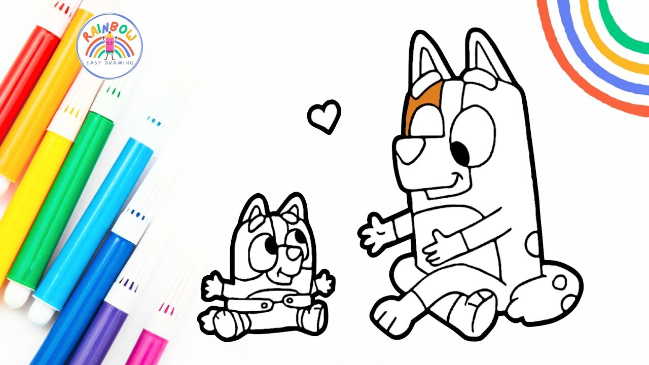 How to Draw Bluey | Bluey and her Mother Chilli Drawing 🌈🐶🍼 - YouTube