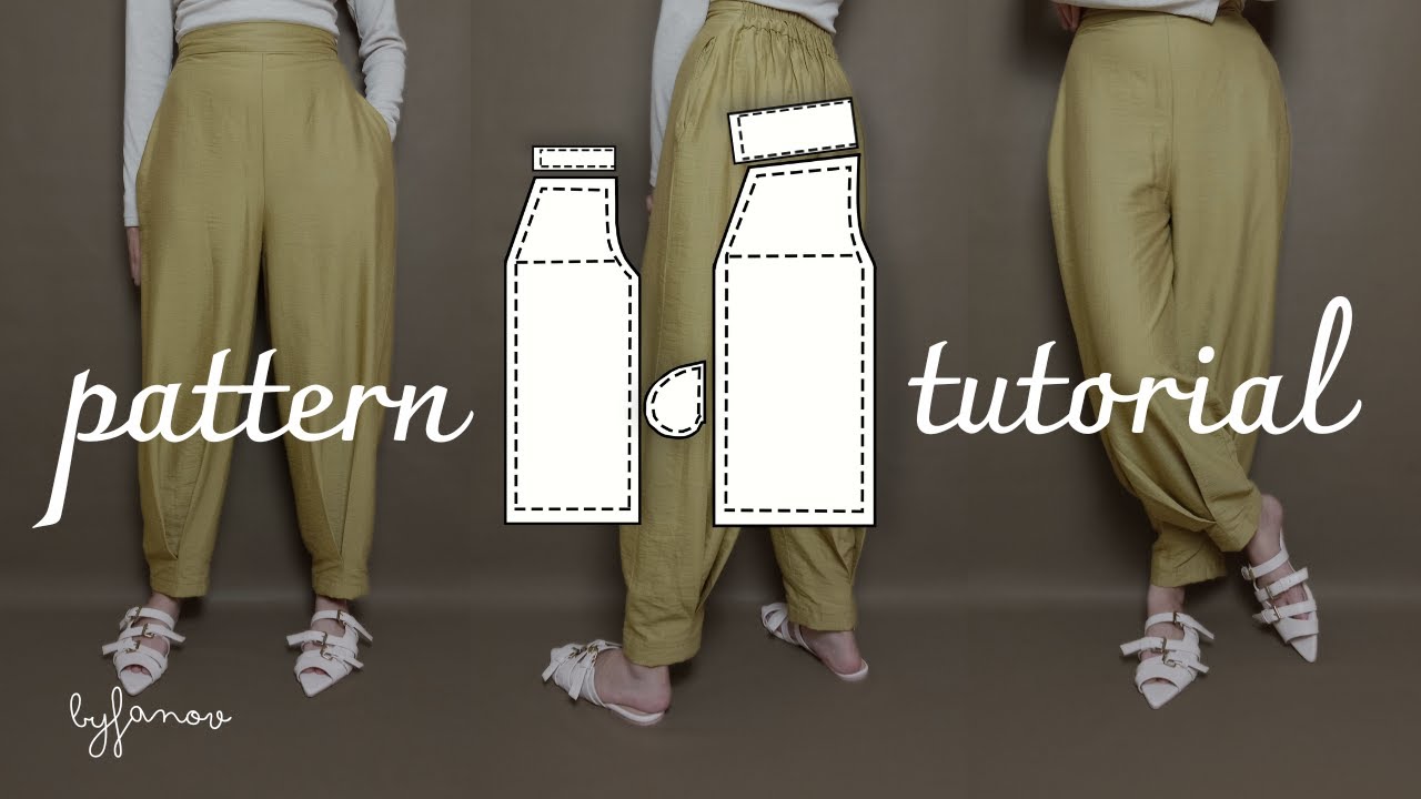High waisted tapered pants with bottom pleated and elastic back pants ...