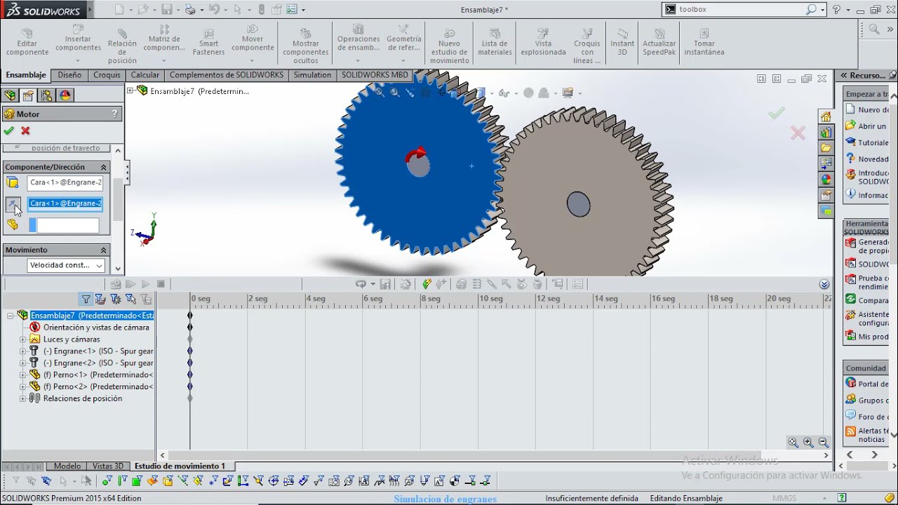 SOLIDWORKS 2015-2019 (Simulación de movimiento de engranes) ROTACIÓN ...