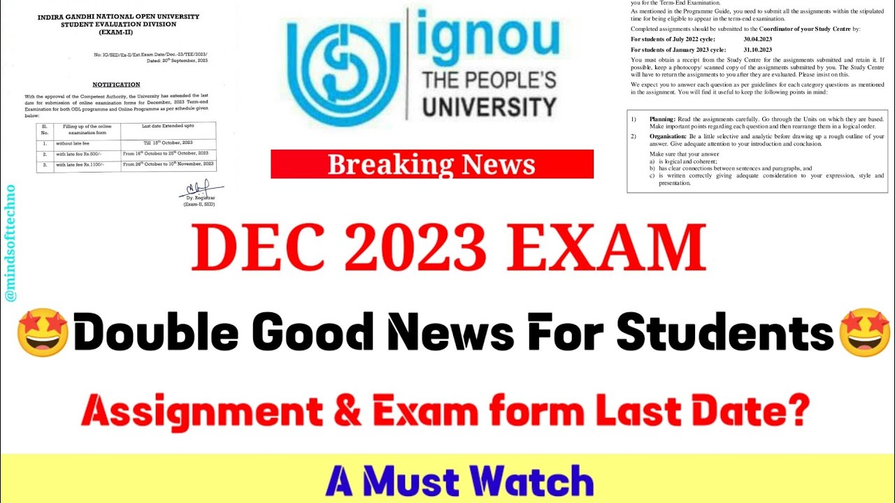 Ignou Dec 2023 Exam Official Notice Released 🤩 Double Good News for ...