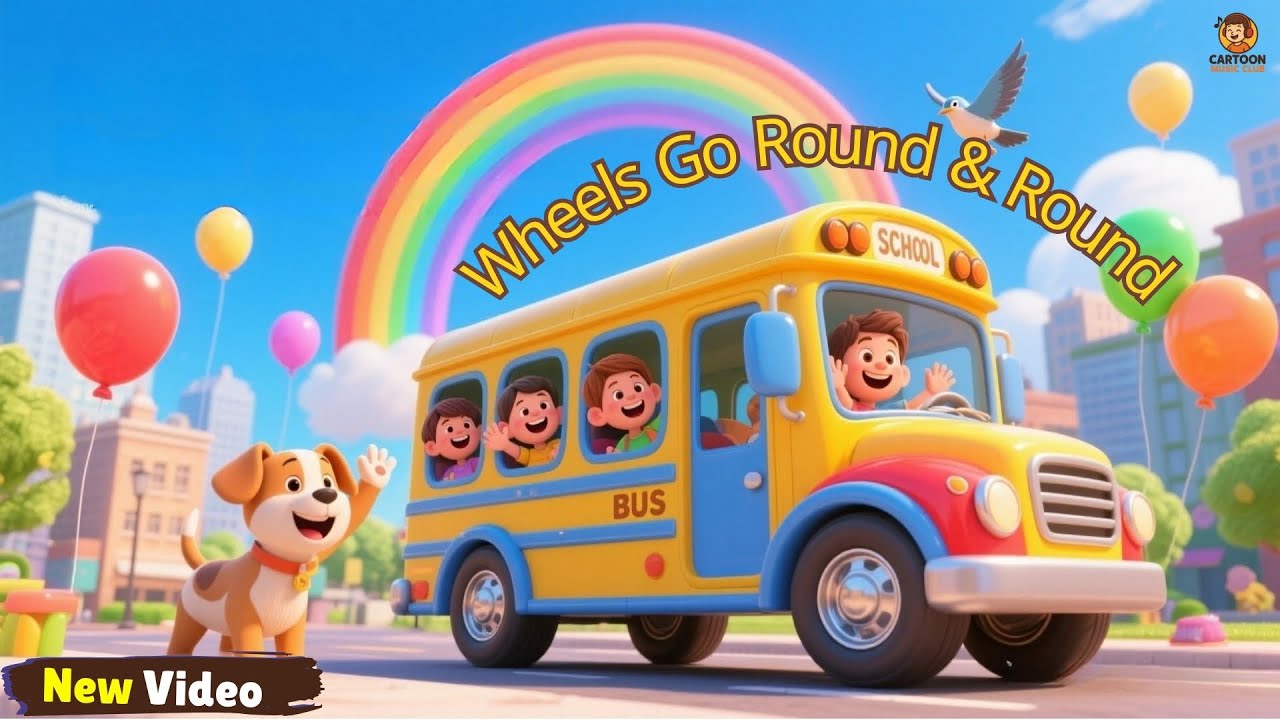 Wheels Go Round and Round | 3D Cartoon Kids Song | Nursery Rhymes ...