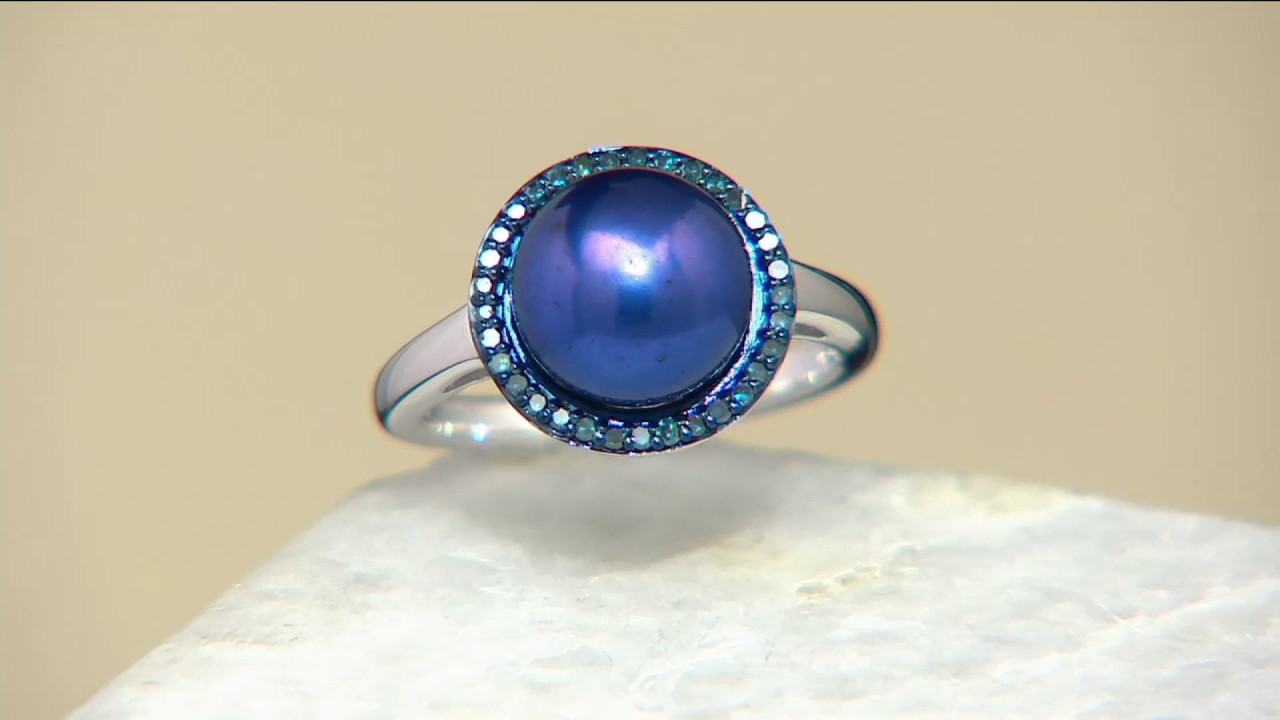 Honora Cultured Pearl 10.0mm & 1/5 cttw Diamond Sterling Ring on QVC ...