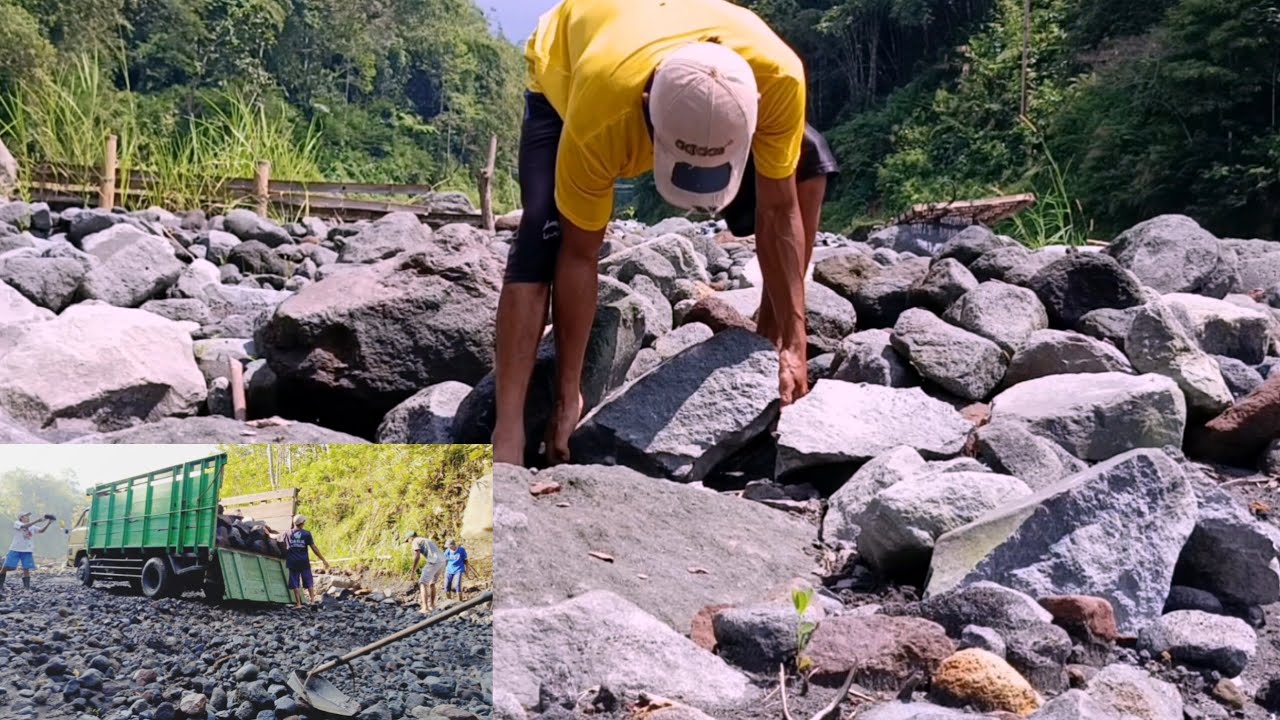Splitting Rocks And Loading Rocks Into The Truck Bed - YouTube