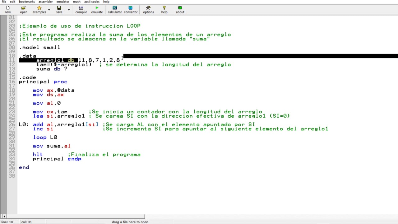Instrucciones LOOP, LOOPZ, LOOPE, LOOPNZ y LOOPNE en lenguaje ...