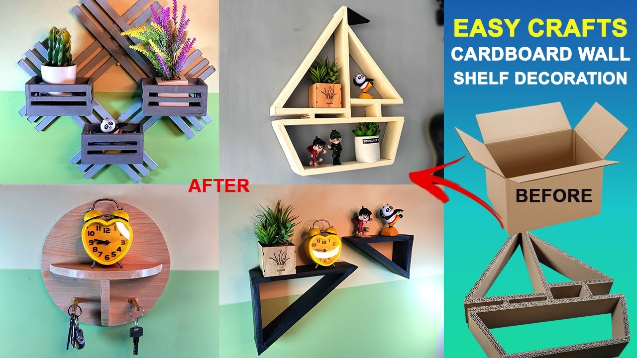 Shelf decorating ideas DIY | 4 Easy Crafts Cardboard wall shelf ...