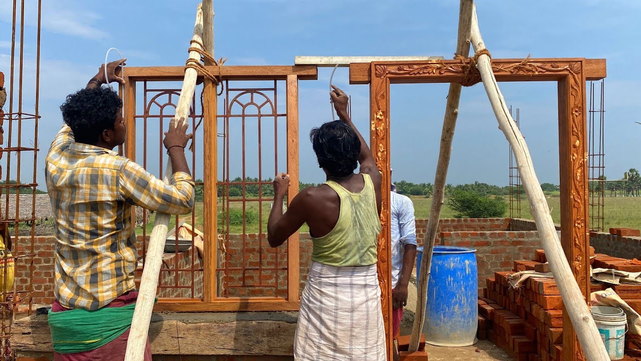Techniques of Teak Wood Window_1BHK lintel Window Fitting Wall Build on ...