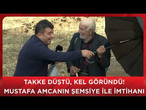 Takke düştü, kel göründü! Mustafa amcanın şemsiye ile imtihanı