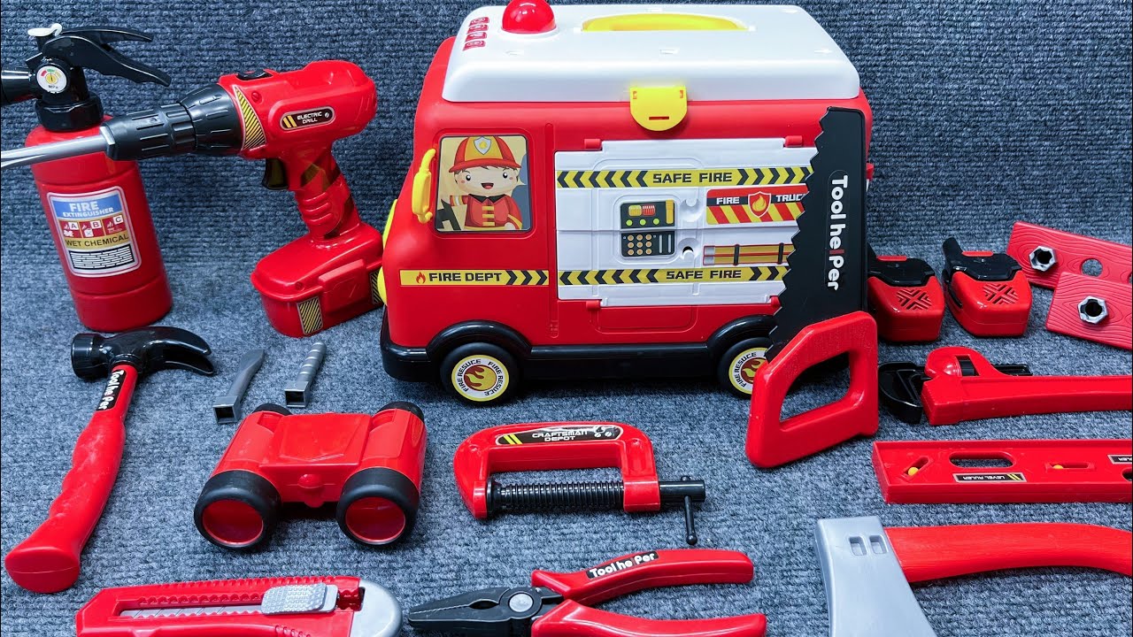 12 minutes perfect unboxing, fire truck tool set, including fire ...