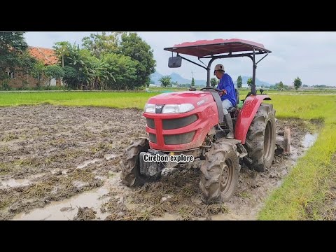 traktor sawah roda 4 meratakan tanah rumput grinting dengan mudah - YouTube