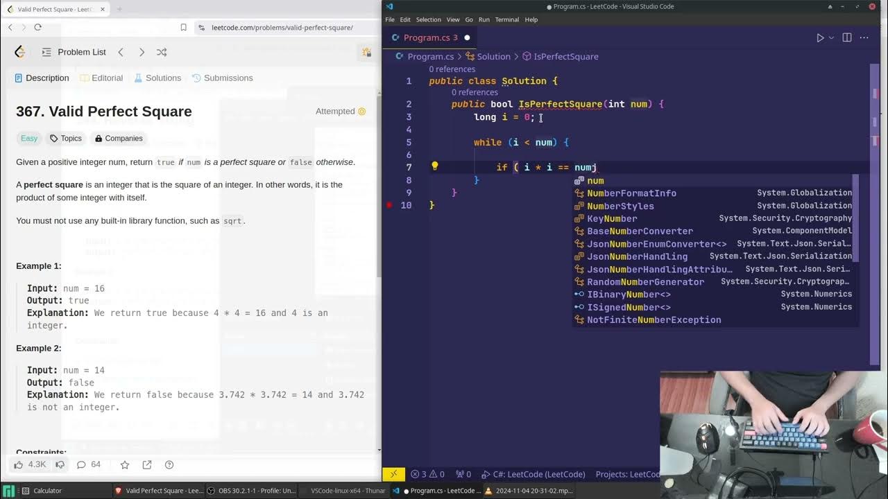 Solving Leetcode Problems - 367. Valid Perfect Square - YouTube